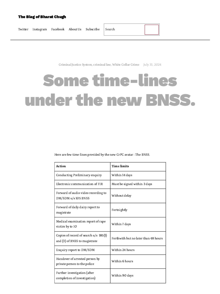 BNSS: Key Timelines in Criminal Procedure | PDF | Arrest | Criminal ...