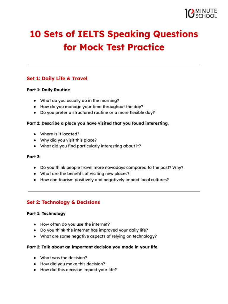 IELTS Speaking Mock Test Questions | PDF | Psychology | Social Psychology