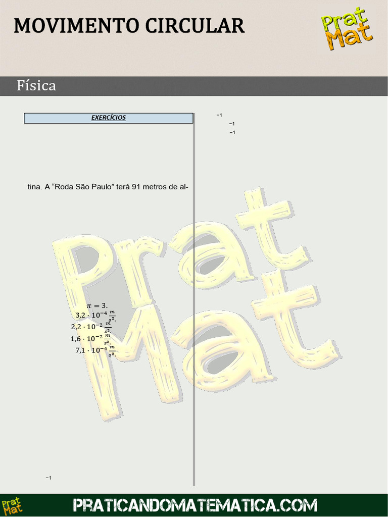 Lista de Exercicios de Movimento Circular Uniforme | PDF | Engrenagem ...