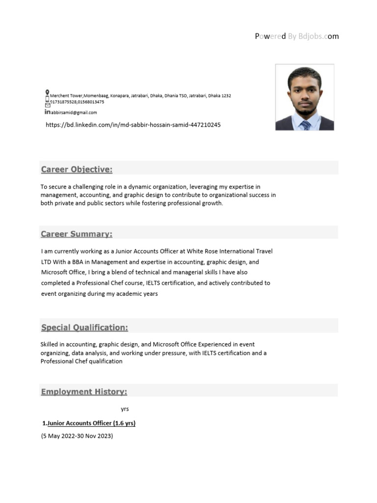 Md. Sabbir Hossain Samid CV | PDF