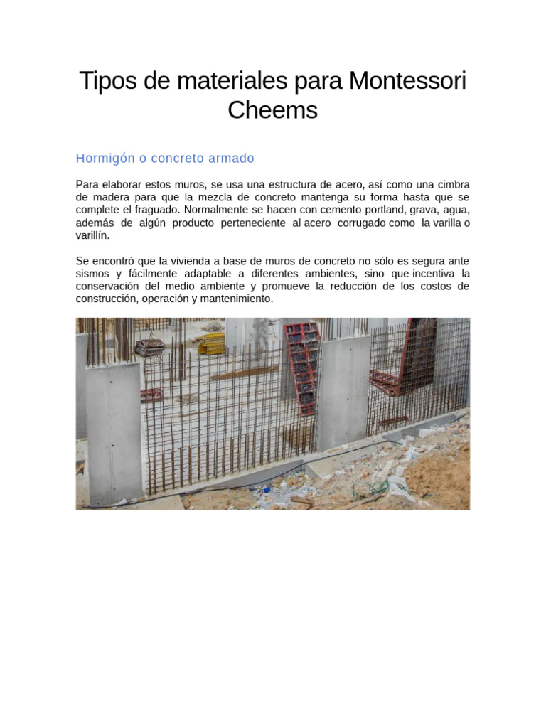 Tipos de Materiales para Montessori Cheems | PDF | Hormigón | Ingeniero ...