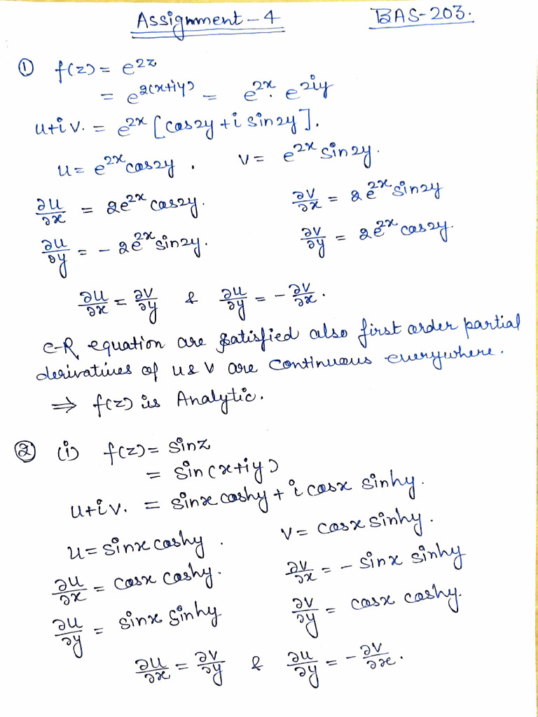 Assignment -4 Complex Variable Differentiation _Solution | PDF