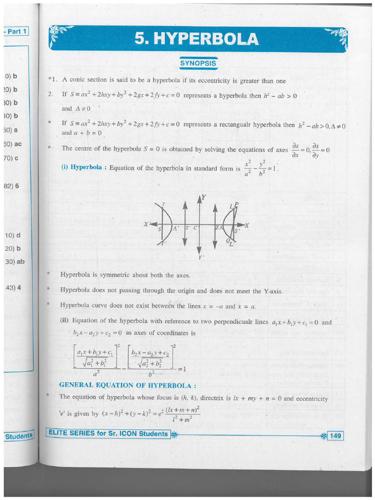 MATHS Hyperbola Material Sri Chaitanya | PDF