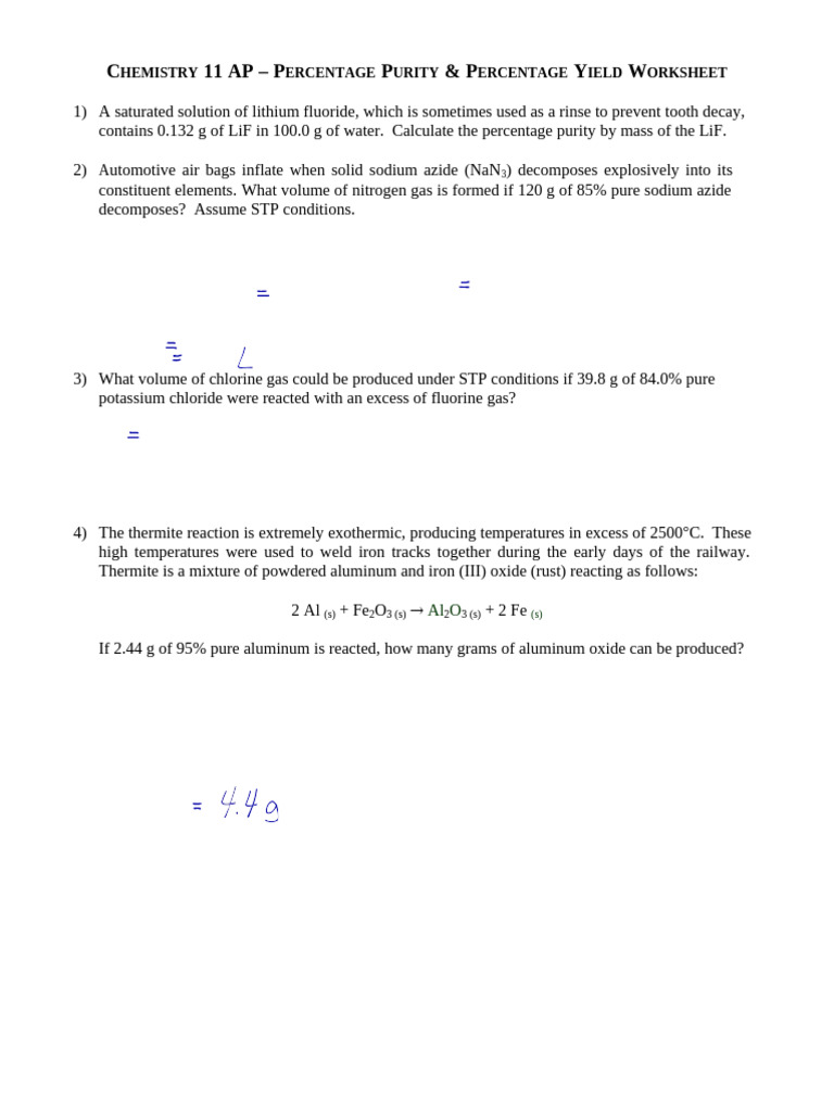 AP Chemistry: Purity & Yield Problems | PDF | Silver | Nitric Acid