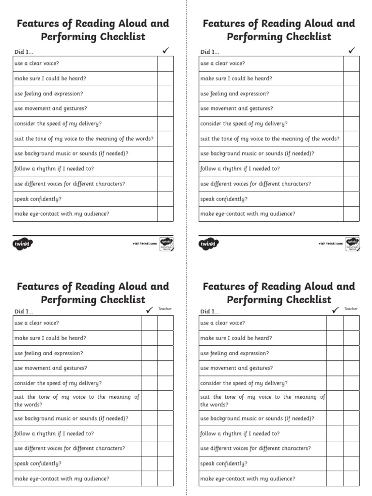 T2 E 1621 Features of Reading Aloud and Performance Checklist - Ver - 1 ...