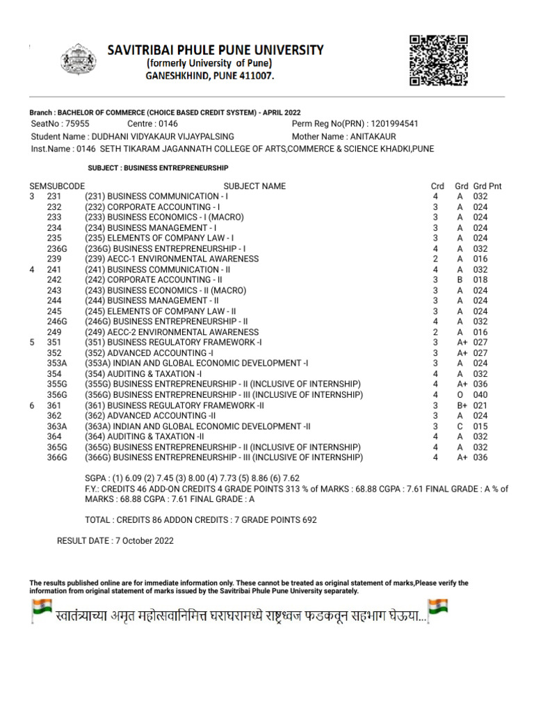 Savitribai Phule Pune University, Online Result | PDF | Economies ...