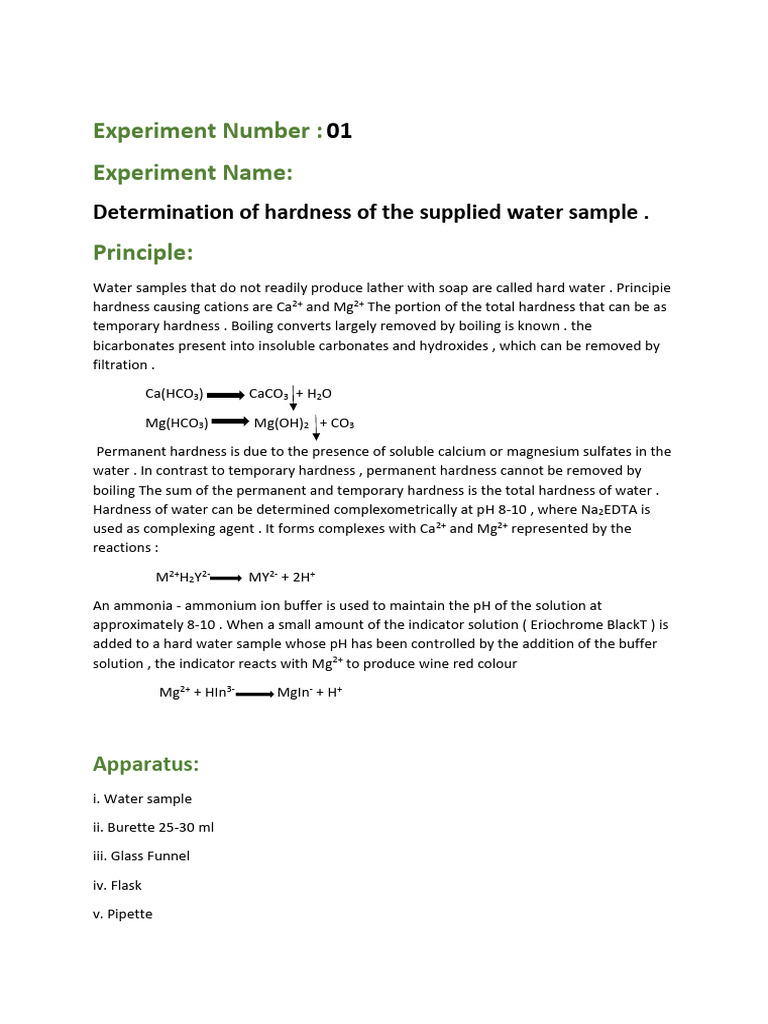 Determination of Hardness of The Supplied Water Sample | PDF ...