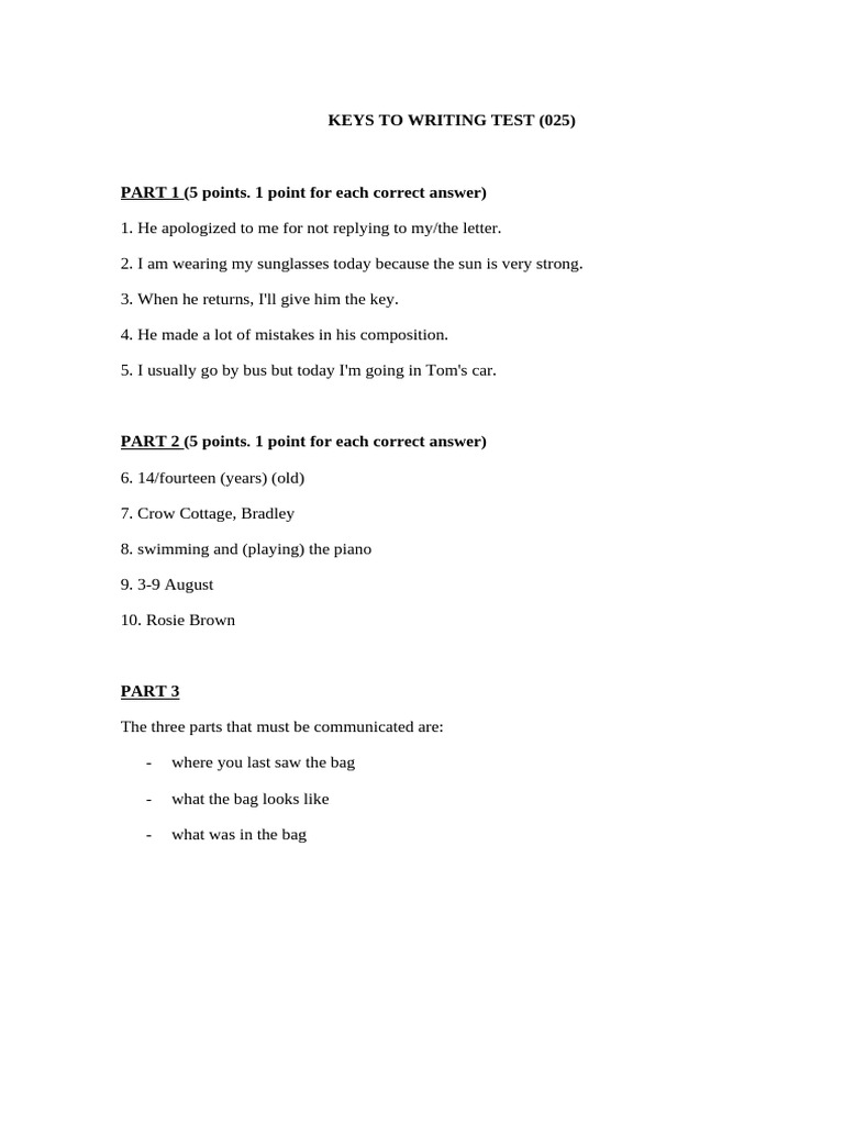Key Writing Test 25 | PDF