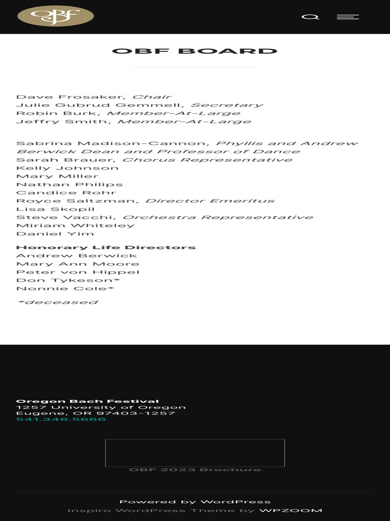 OBF Board - Oregon Bach Festival | PDF