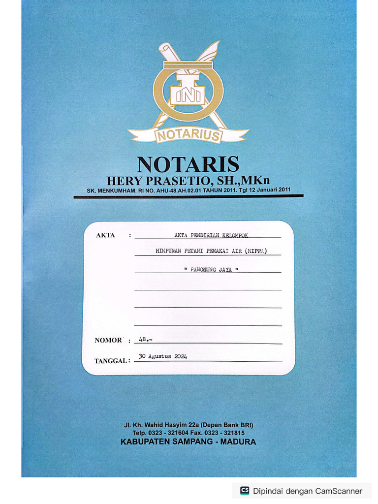 Akte Notaris - Hippa Panggung Jaya Ds. Panggung Kec. Sampang | PDF