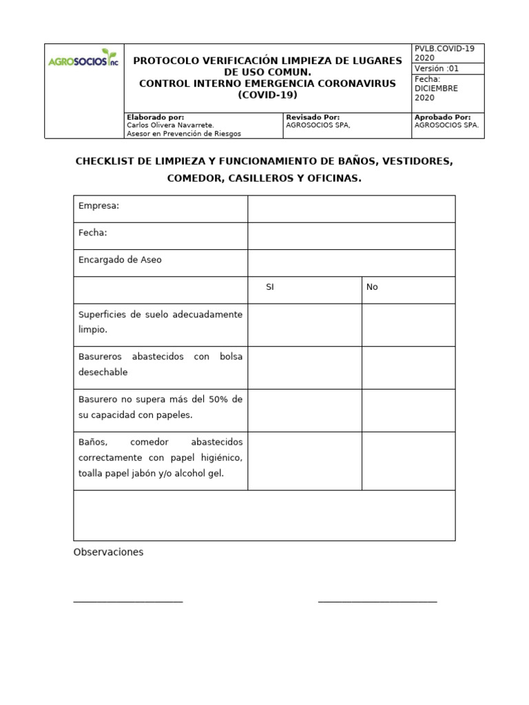 Checklist de Limpieza y Funcionamiento de Baños | PDF