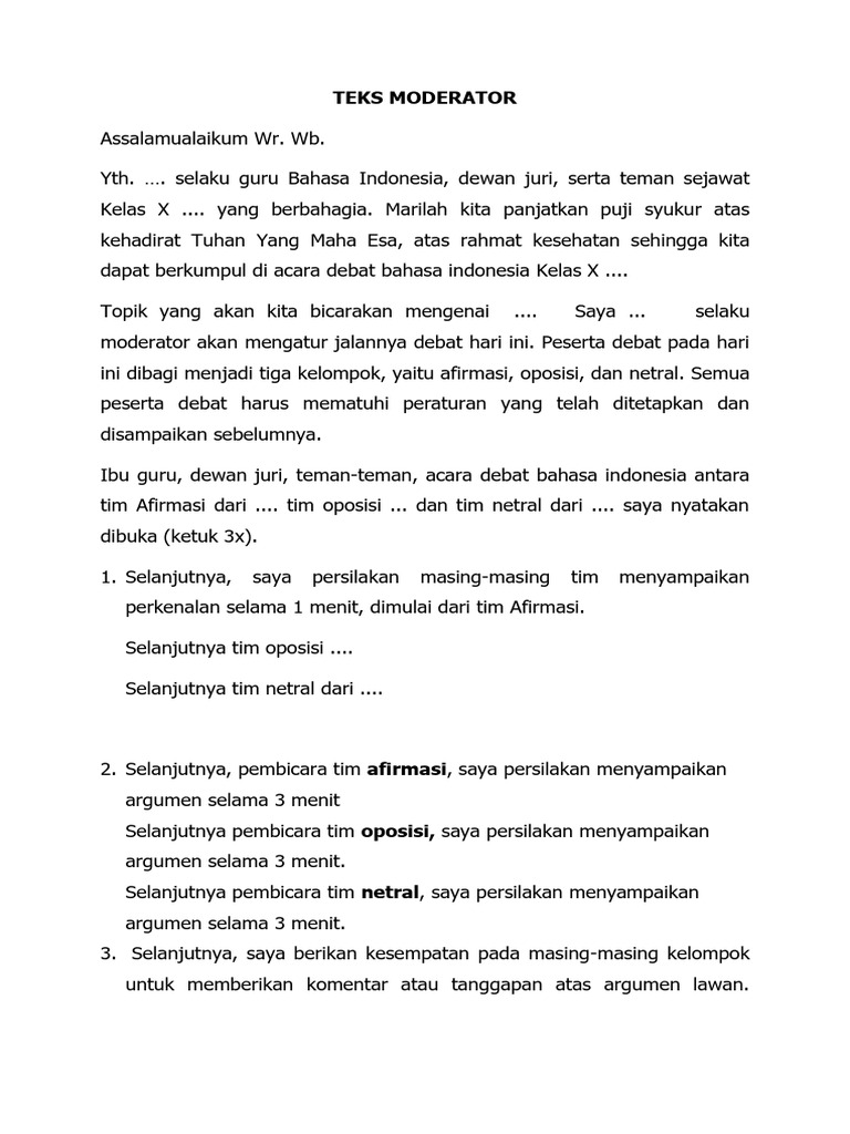 Teks Moderator Debat Bahasa Indonesia | PDF