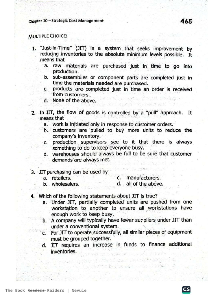MAS Roque 2016 Chapter 10 Questions | PDF | Lean Manufacturing | Inventory