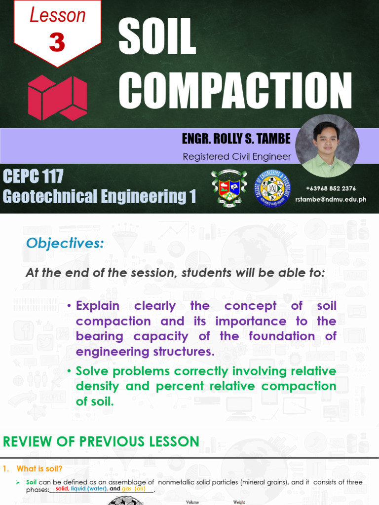 CEPC 117 Lec 3 Soil Compaction | PDF | Porosity | Density