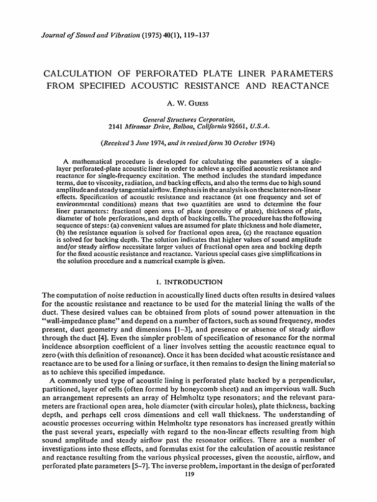 Perforated Plate Liner Parameter Calculation | PDF | Electrical ...