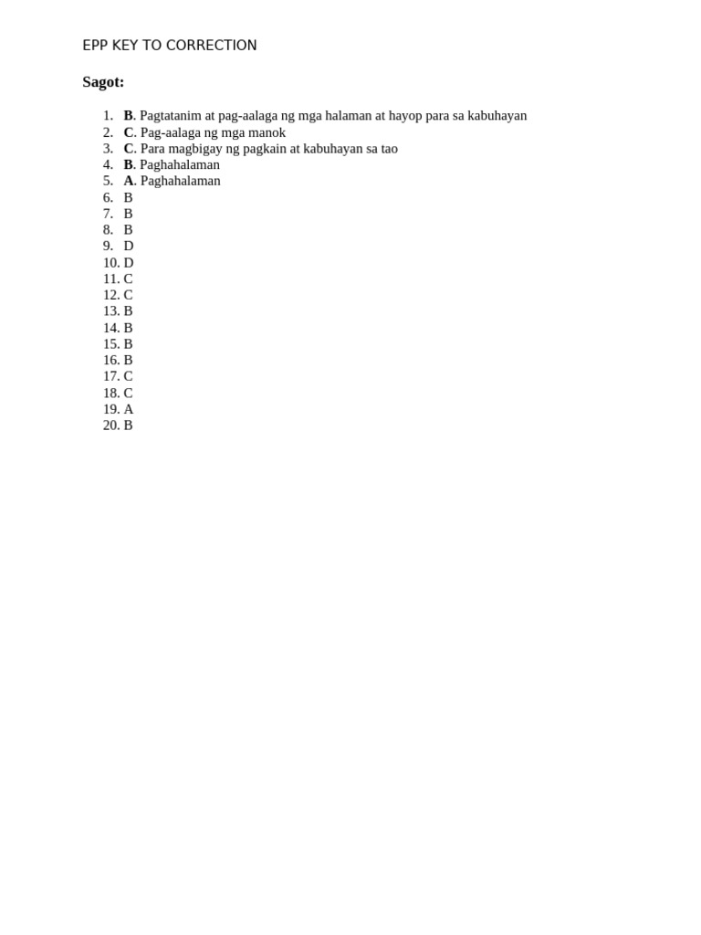 Epp Key To Correction | PDF