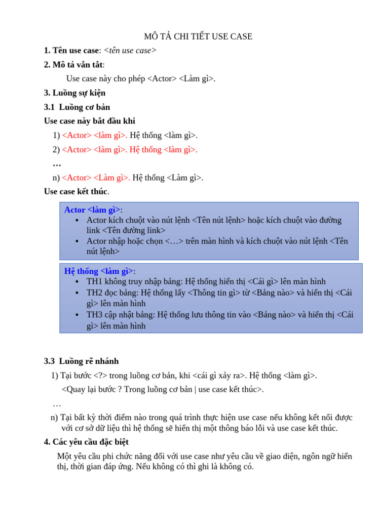 Mẫu mô tả chi tiết use case | PDF