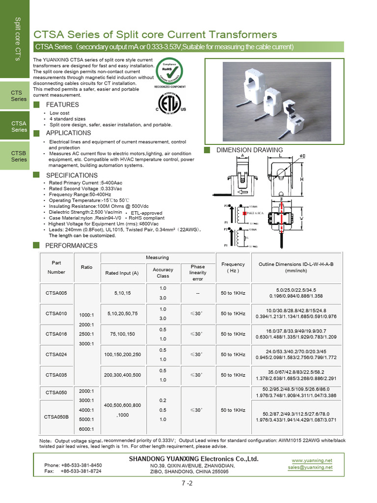 CTSA Series Split Core Current Transformers | PDF | Alternating Current ...