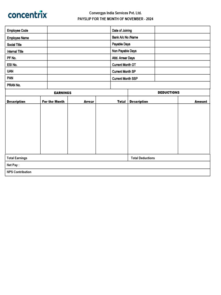 Convergys India Services Pvt. Ltd. Payslip For The Month of November - 2024 | PDF | Taxes ...