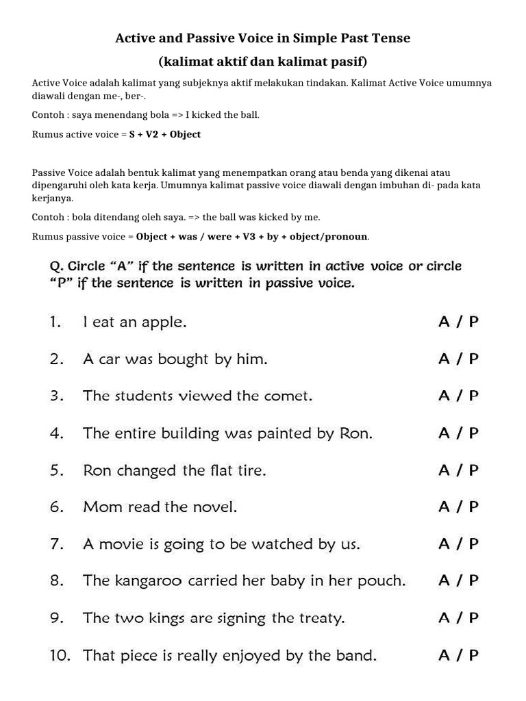 Active and Passive Voice in Simple Past Tense | PDF