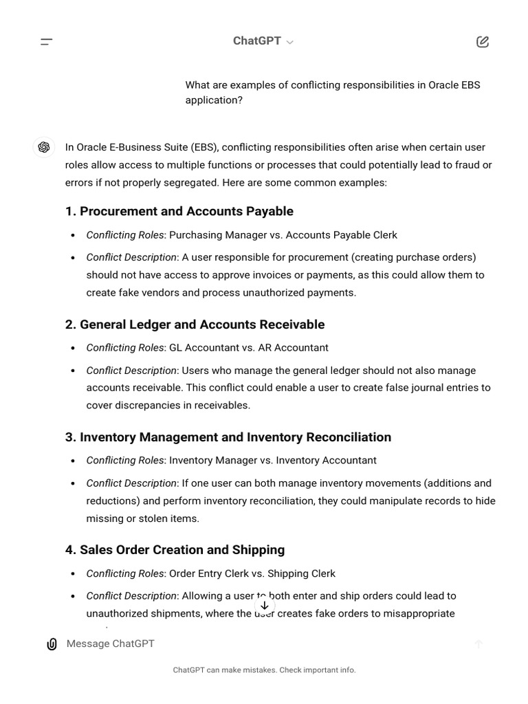 Conflicting Responsibilities in Oracle EBS | PDF