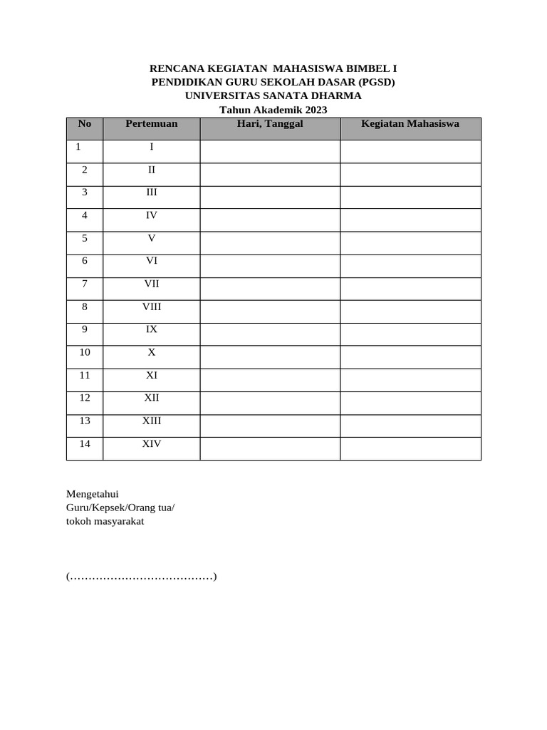 Format Rencana Bimbel 1 | PDF
