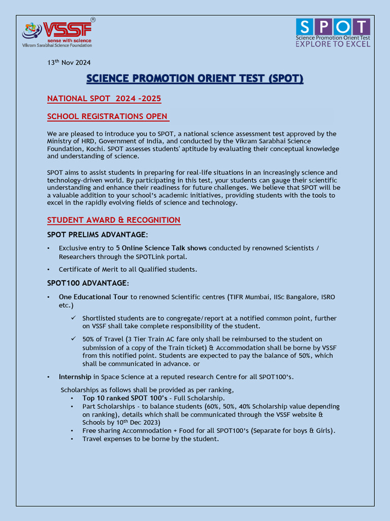 SPOT Test Guideline Procedure - Revised Dates(Schools) | PDF | Science ...