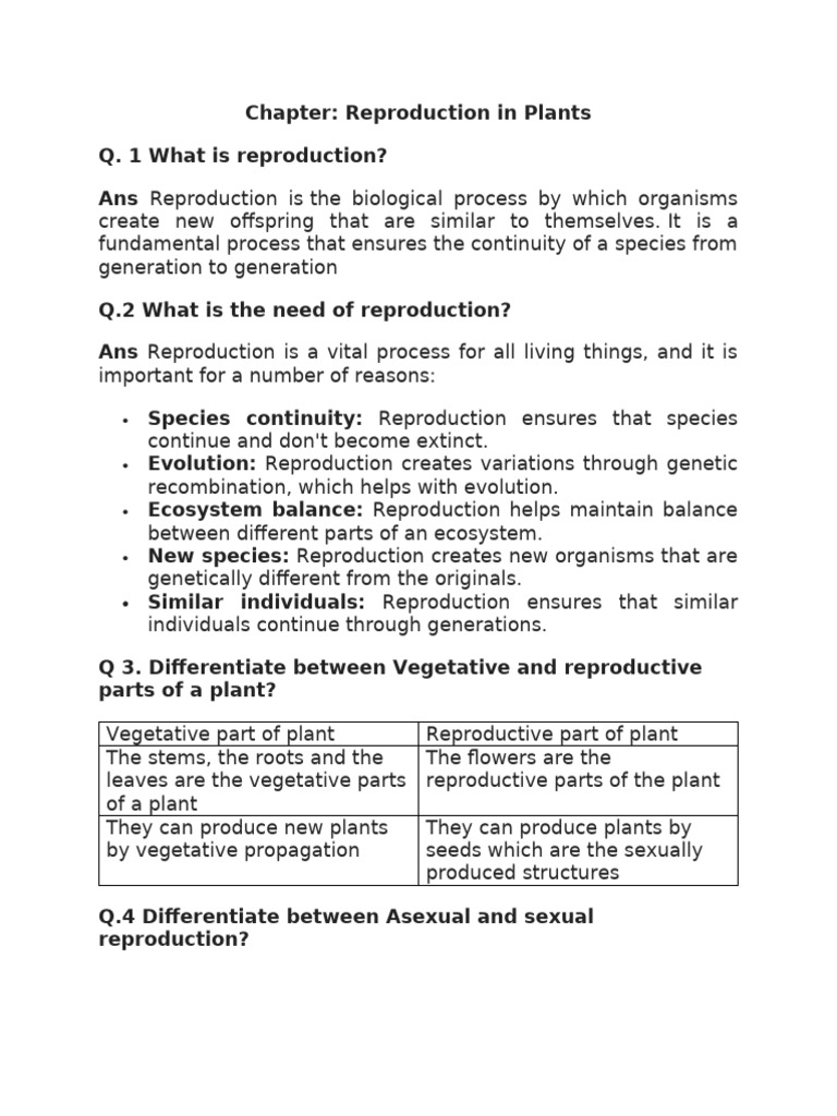 Reproduction in Plants on;Ine c;Lass Work | PDF | Reproduction ...