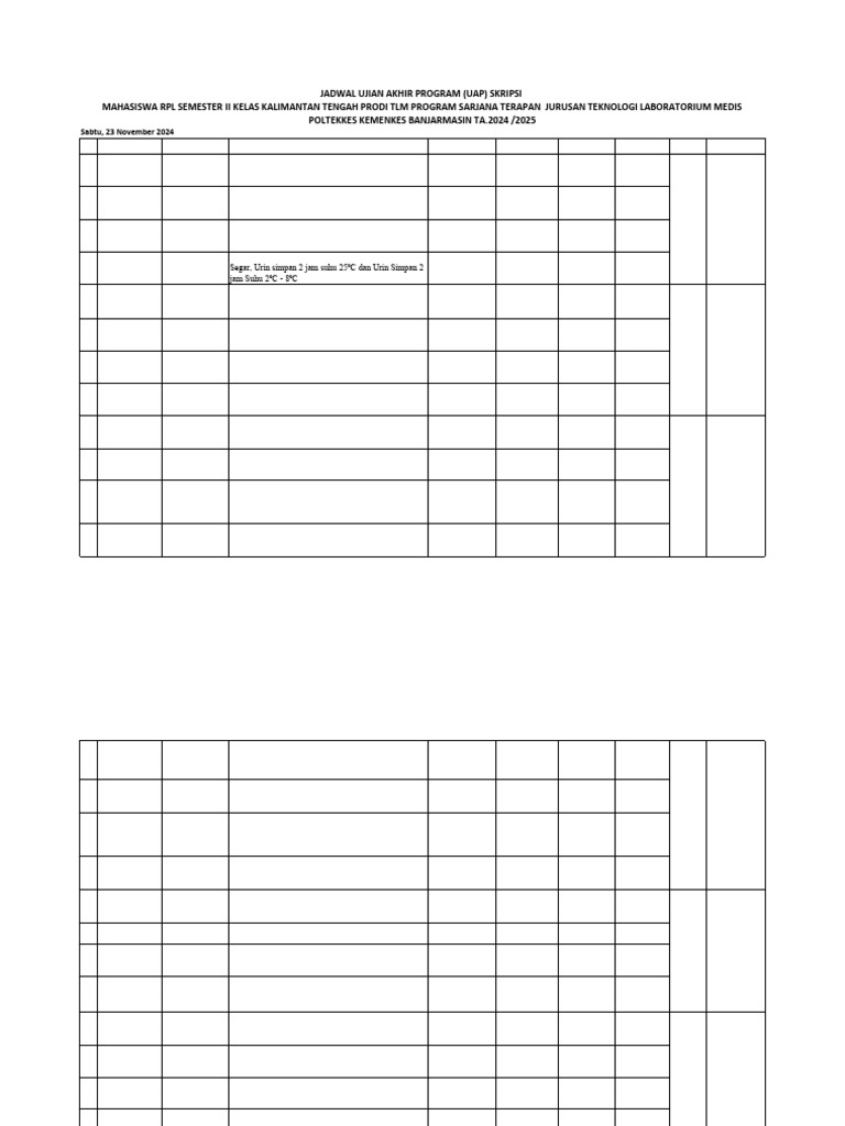 Jadwal Maju UAP SKRIPSI RPL Kelas Kalteng 2024 Update 18 Nov-1 | PDF