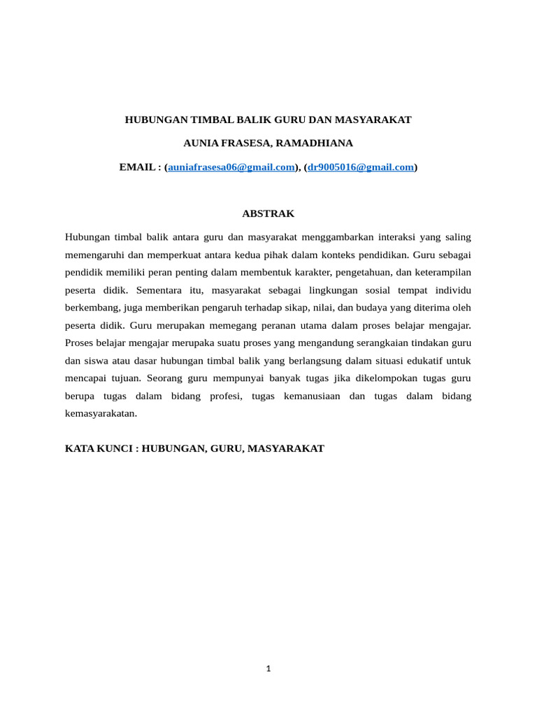 Hubungan Timbal Balik Guru Dan Masyarakat | PDF