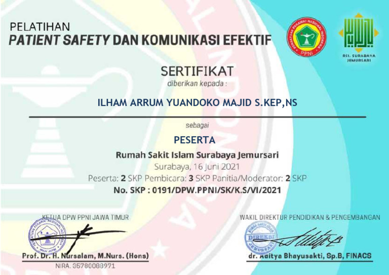 Sertifikat Pelatihan Patient Safety Dan Komunikasi Efektif-58 | PDF