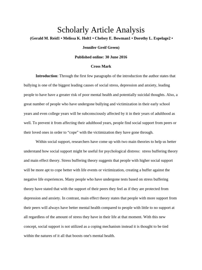 Scholarly Article Analysis | PDF | Social Support | Anxiety