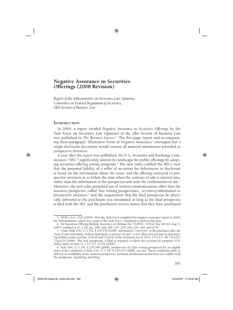 Negative Assurance in Securities Offerings (2008 Revision) | PDF ...