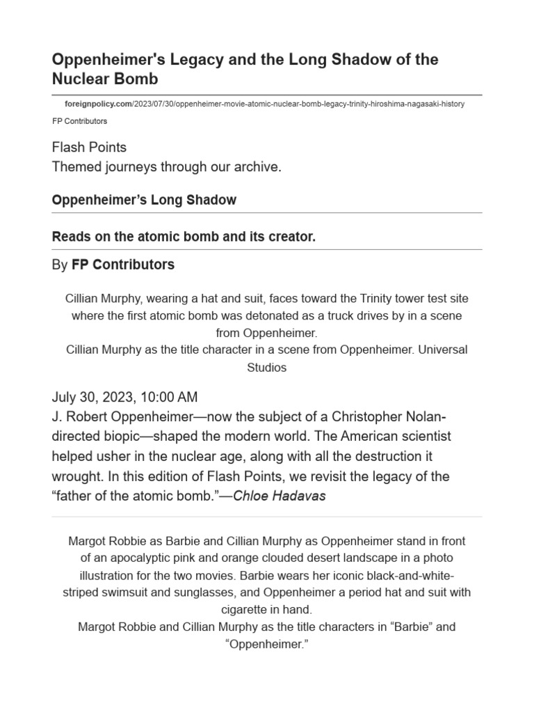 Oppenheimer's Nuclear Legacy Explored | PDF | Nuclear Weapons | Hiroshima