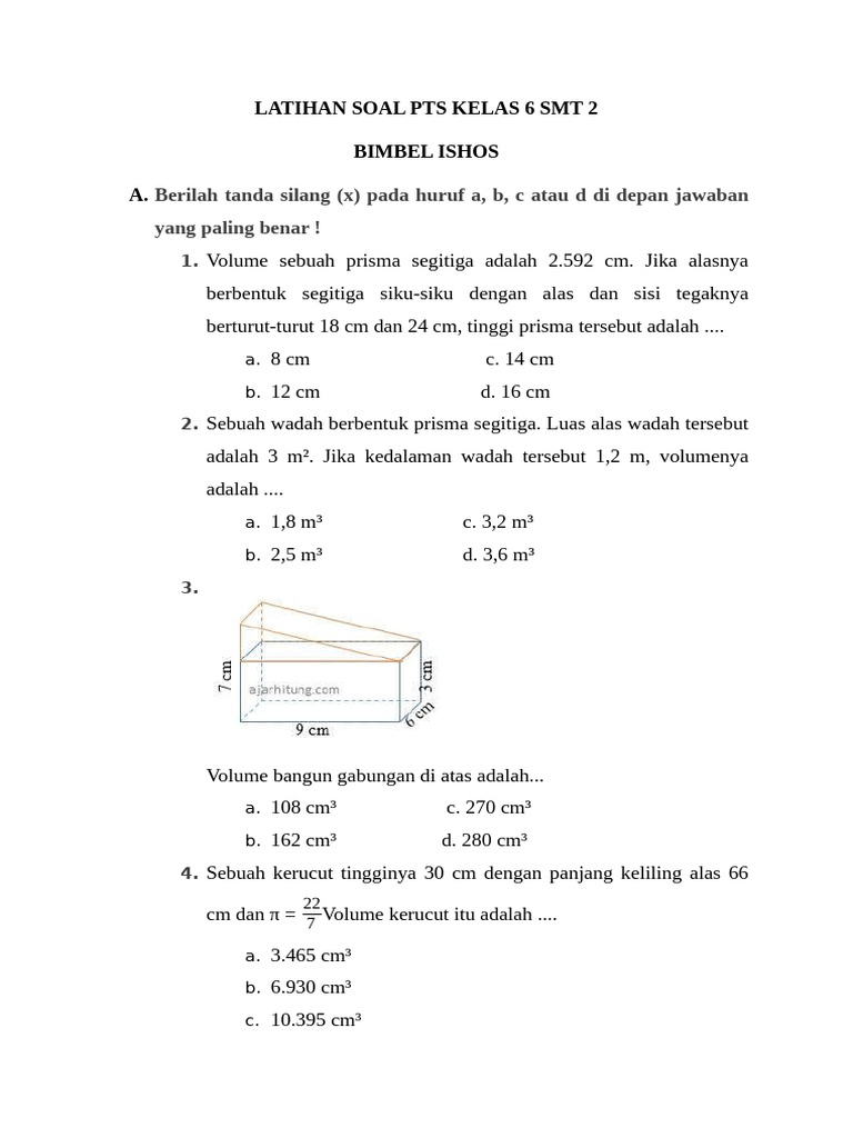 LAT SOAL PTS MTK KELAS 6 SMT 2 | PDF