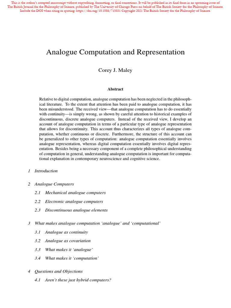 Article On Analog Computation Pdf Function Mathematics Science 4778