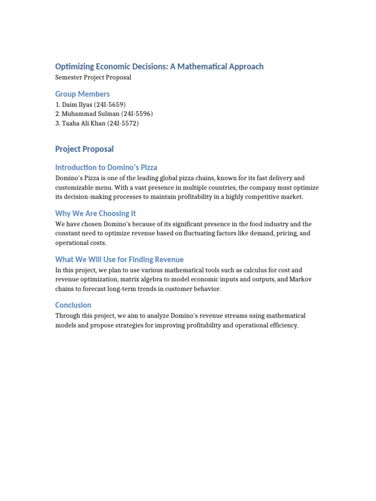 Optimizing Economic Decisions Project Proposal | PDF