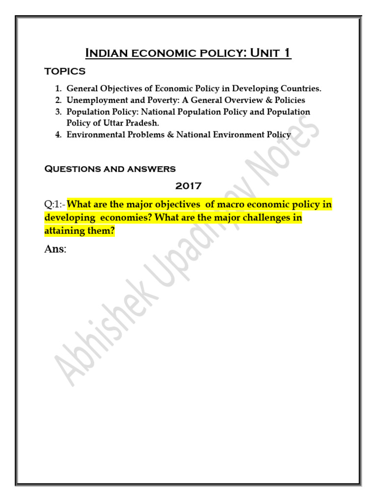 Indian Economic Policy Objectives and Challenges | PDF | Sustainability ...