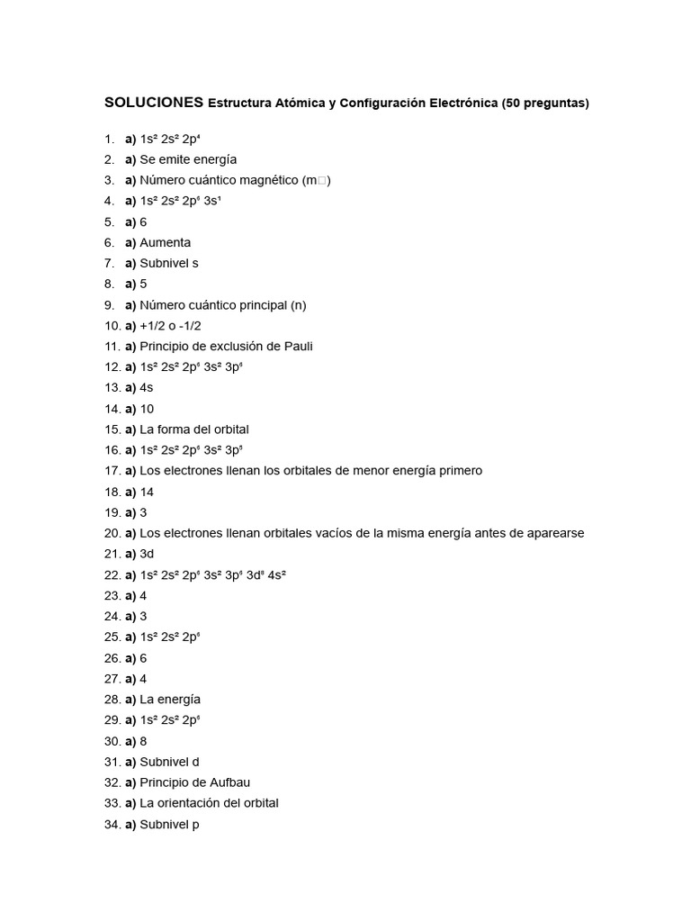 Soluciones Estructura Atómica Y Configuración Electrónica Pdf