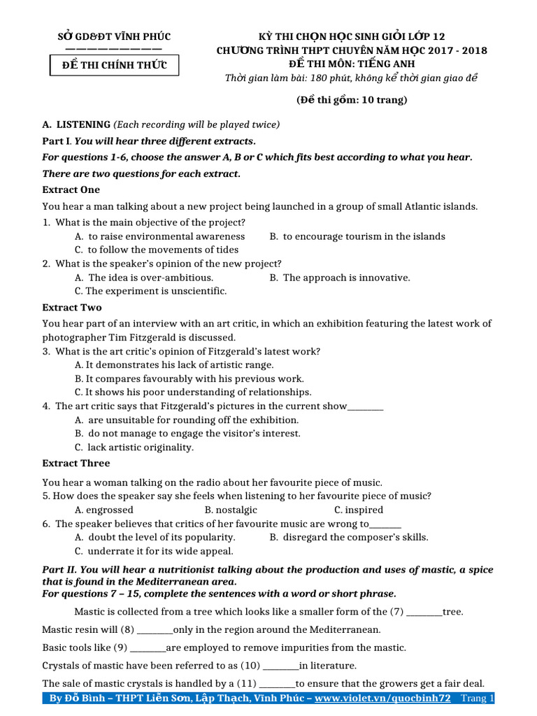 Đề 1- HSG- Luyện tập nâng cao- đáp án | PDF | Multilingualism | Sleep