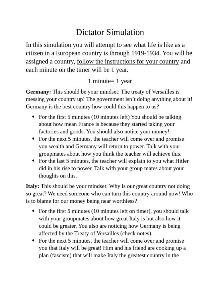 Dictator Simulation | PDF | Fascism | World War II