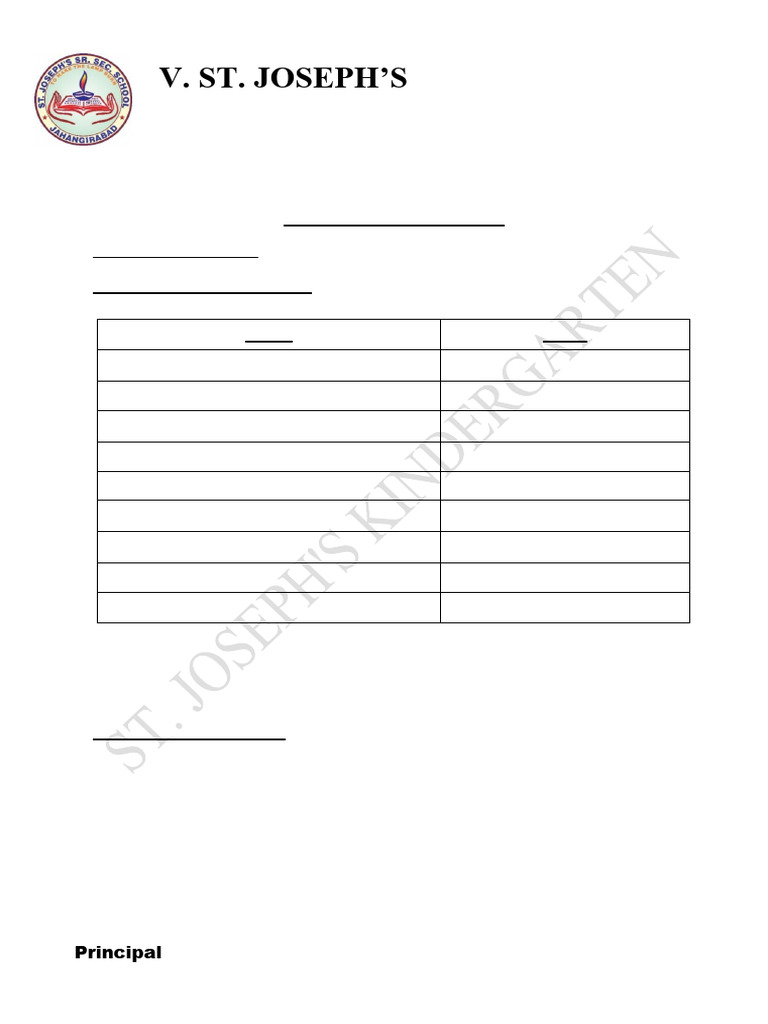 V. St. Joseph'S Kindergarten: Winter Time Table | PDF