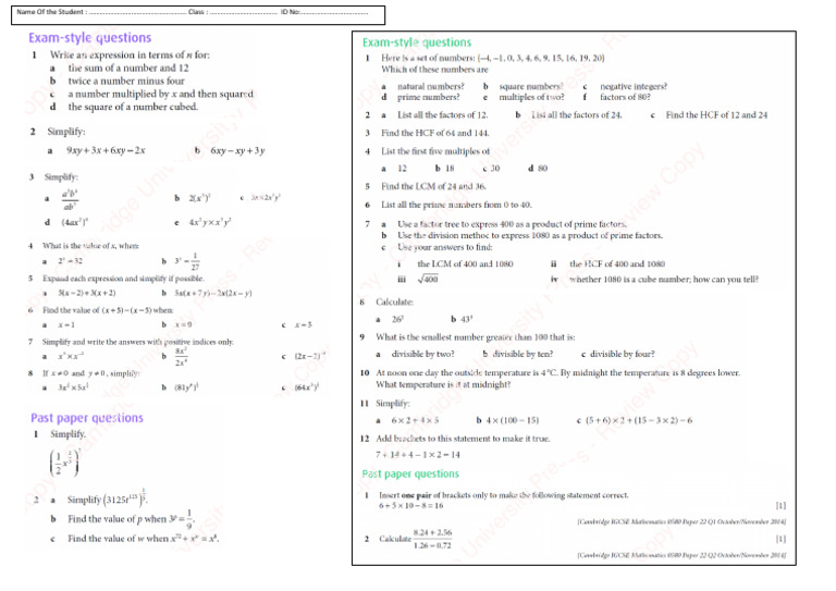 Y9 Numbers Qu 1 2 | PDF
