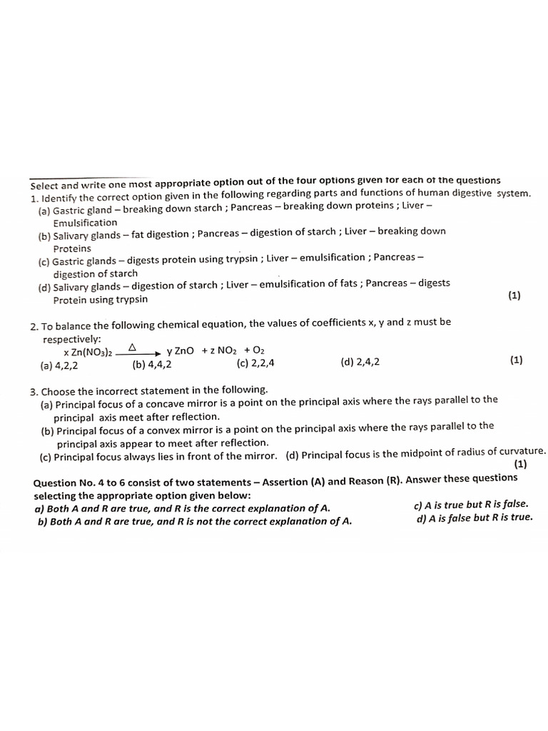 Class 10 Cbse, Science Paper | PDF