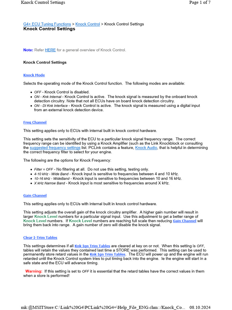 Knock Control Settings: Refer For A General Overview of Knock Control ...