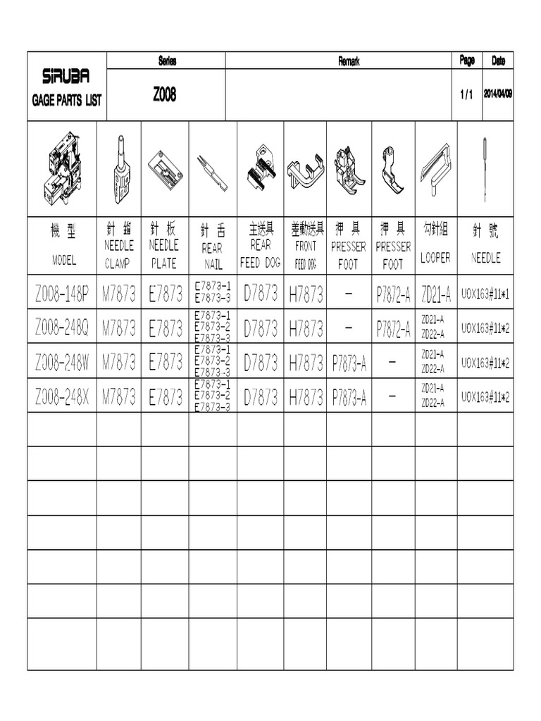 Z008 Parts+list 1050205 | PDF