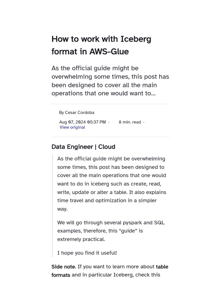 How To Work With Iceberg Format in AWS-Glue | PDF | Databases | Sql