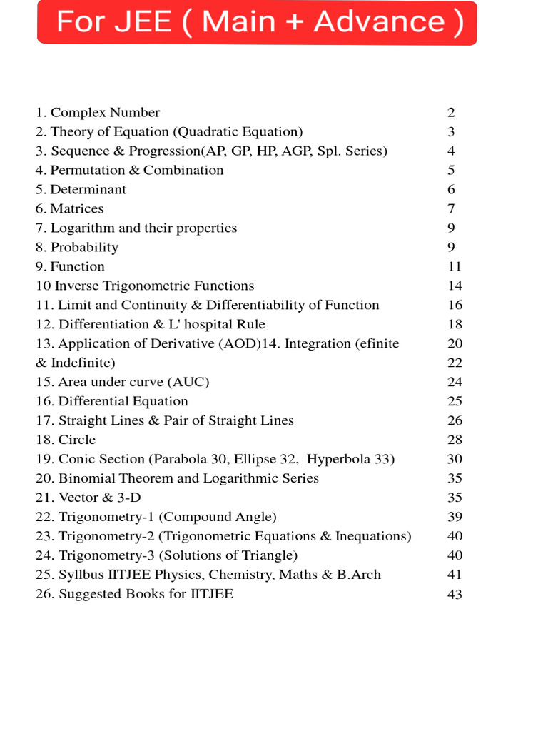 Maths Short Notes For_JEE_2cropped | PDF | Complex Number | Integral