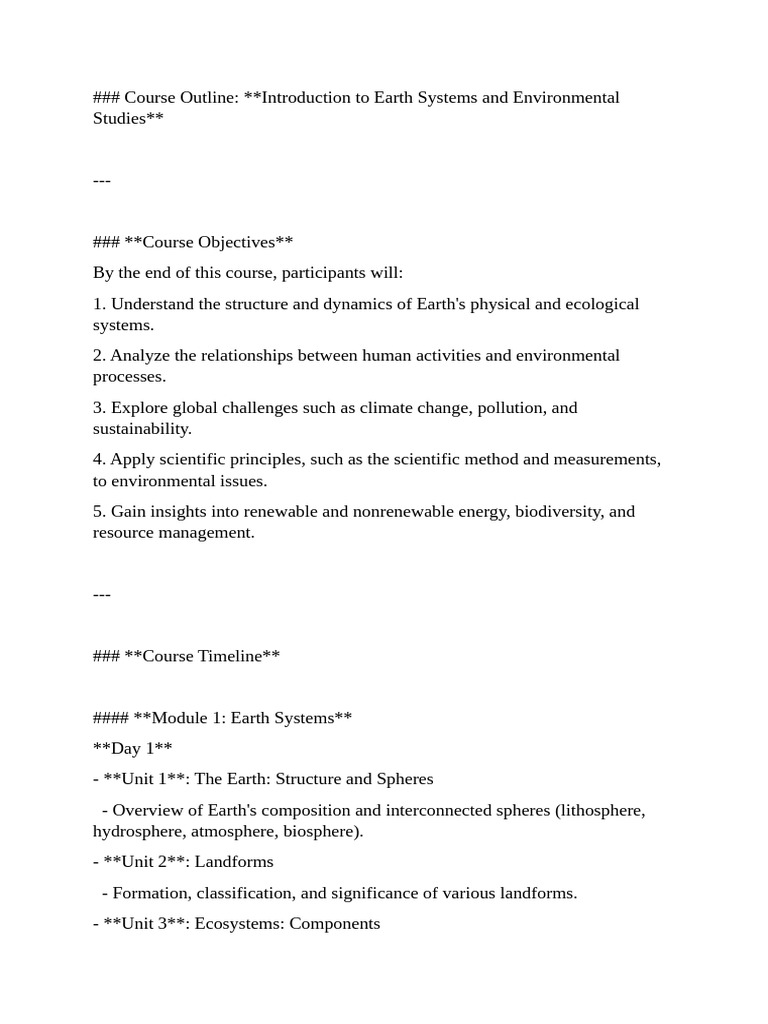 Earth Systems and Environmental Studies Course | PDF | Earth Sciences ...