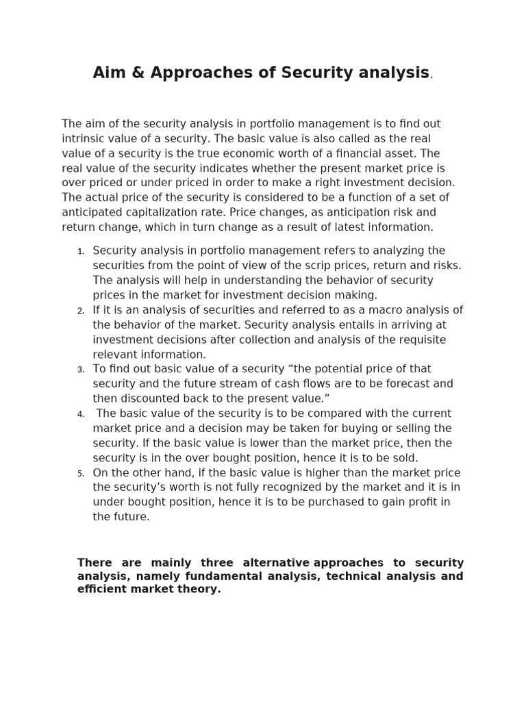 Aim & Approaches of Security Analysis. | PDF | Technical Analysis | Efficient Market Hypothesis